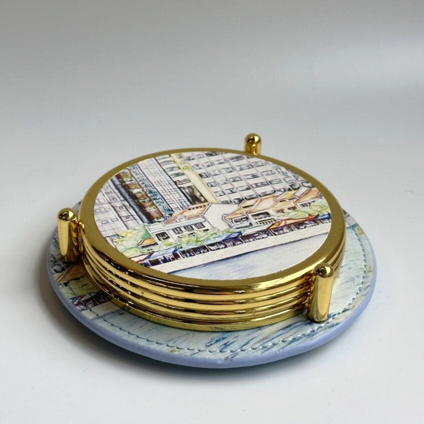 Premium Coasters Set with holder – Singapore River